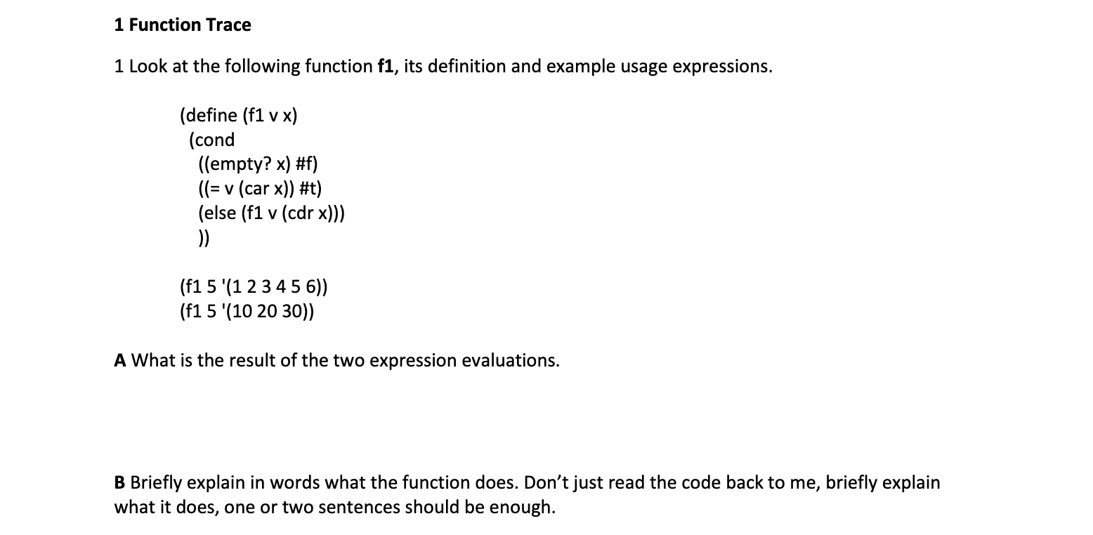 Solved 1 Look at the following function f1, its definition | Chegg.com