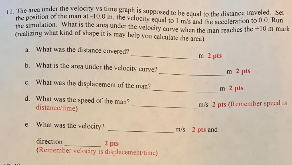 Solved 11. The area under the velocity vs time graph is | Chegg.com