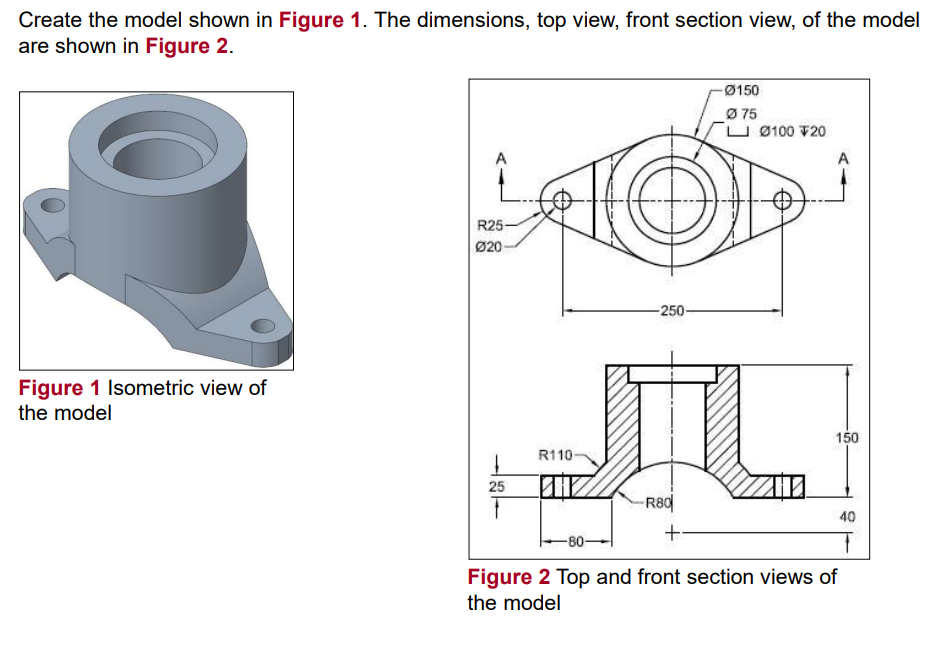 Solved Create the model shown in Figure 1. The dimensions, | Chegg.com