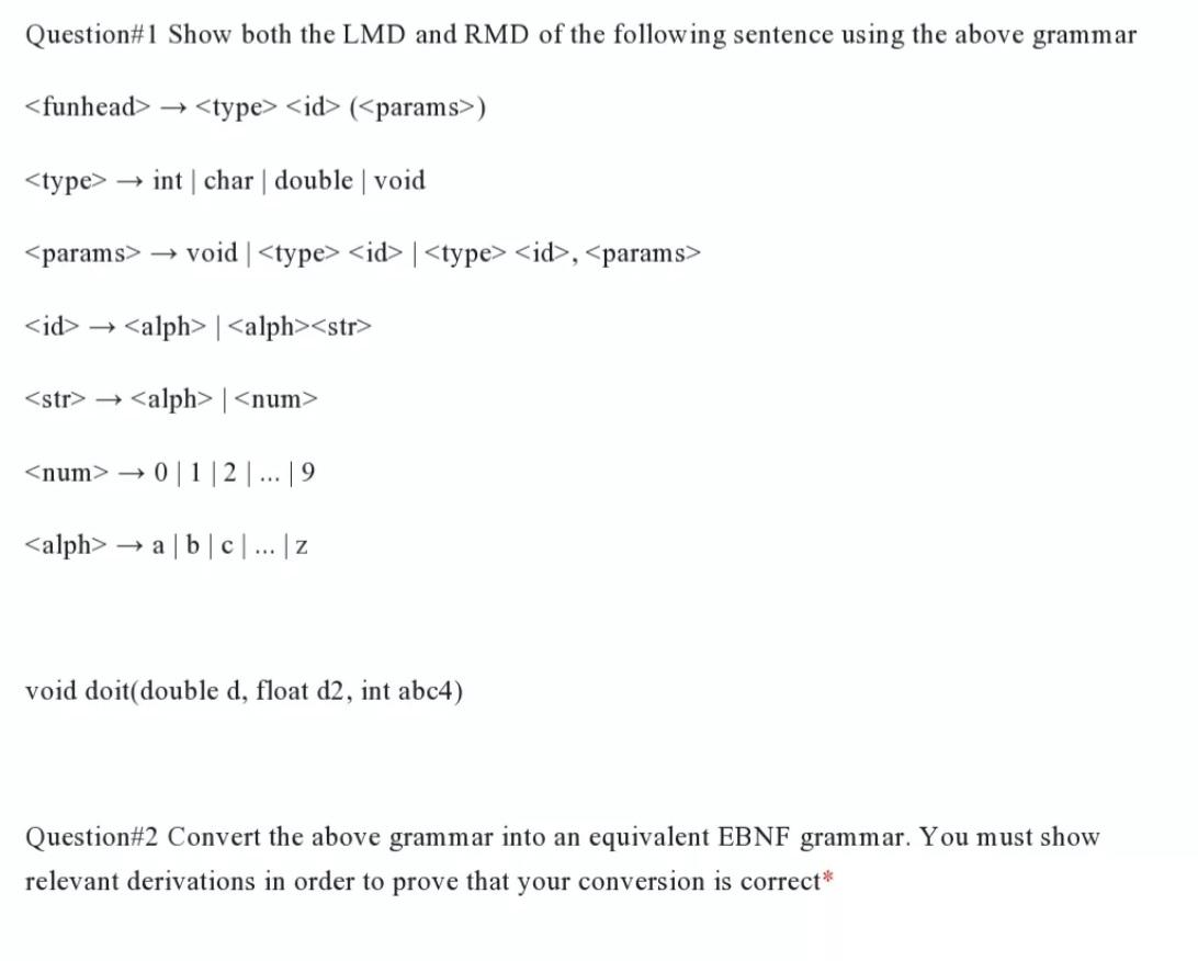 Solved Question#1 Show both the LMD and RMD of the following | Chegg.com