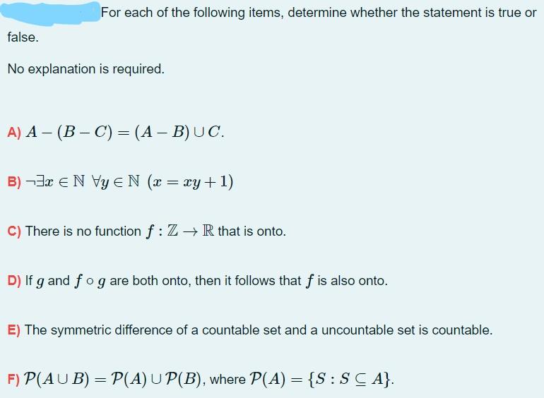 Solved For each of the following items, determine whether | Chegg.com