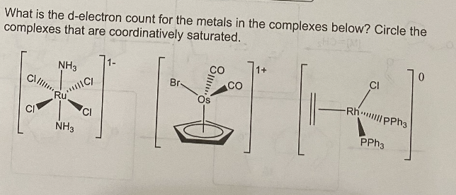 Solved What Is The D Electron Count For The Metals In The