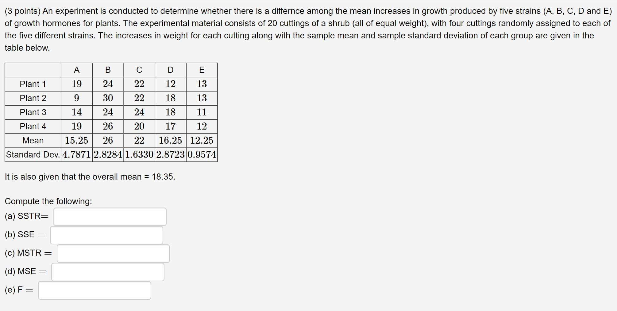 Solved (3 points) An experiment is conducted to determine | Chegg.com