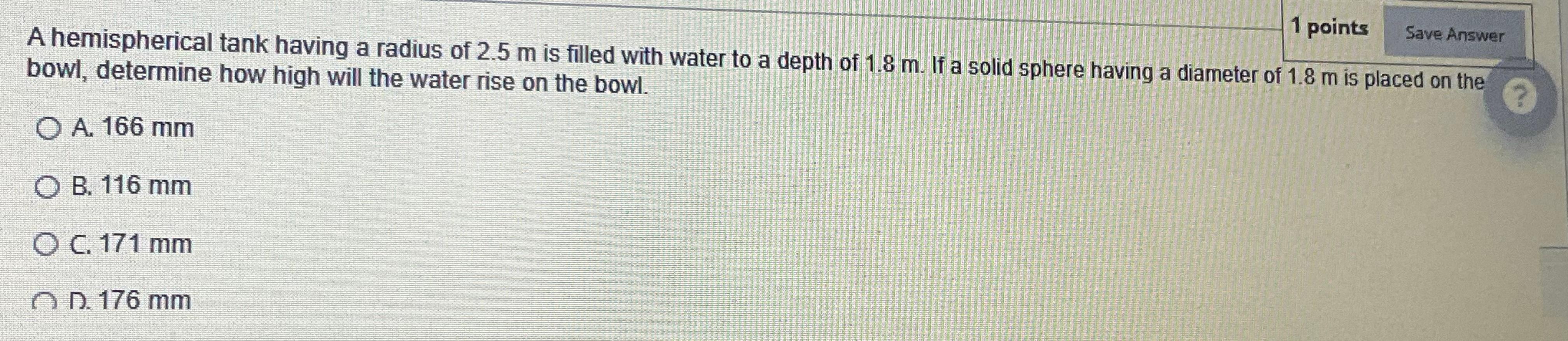 Solved 1 points Save Answer A hemispherical tank having a | Chegg.com