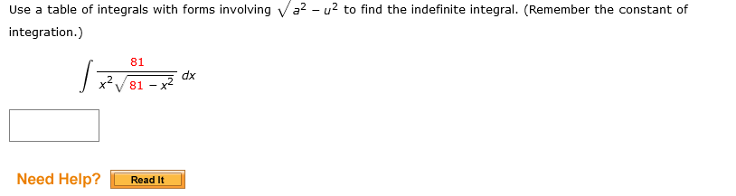 Solved Use a table of integrals with forms involving a2−u2 | Chegg.com