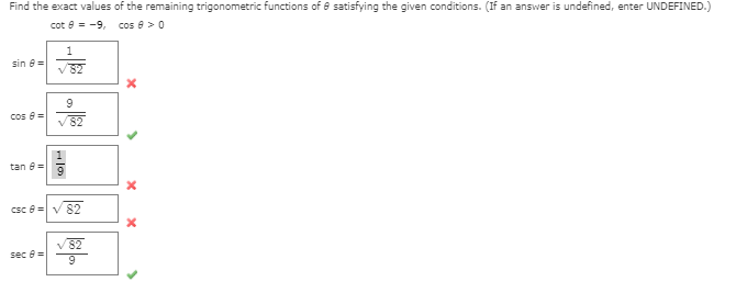 Solved Find the exact values of the remaining trigonometric | Chegg.com