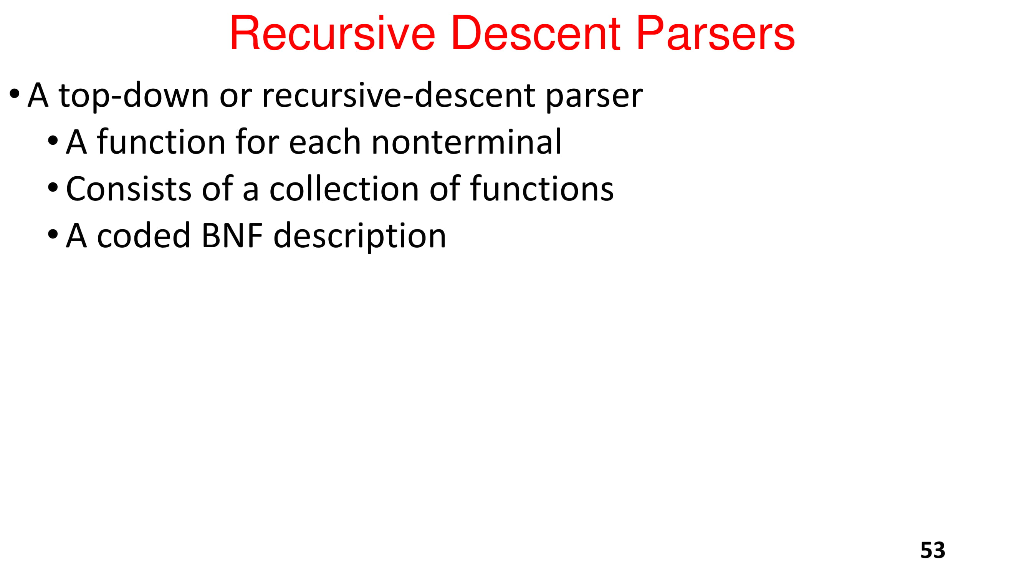Solved Recursive Descent Parsers • A top-down or | Chegg.com