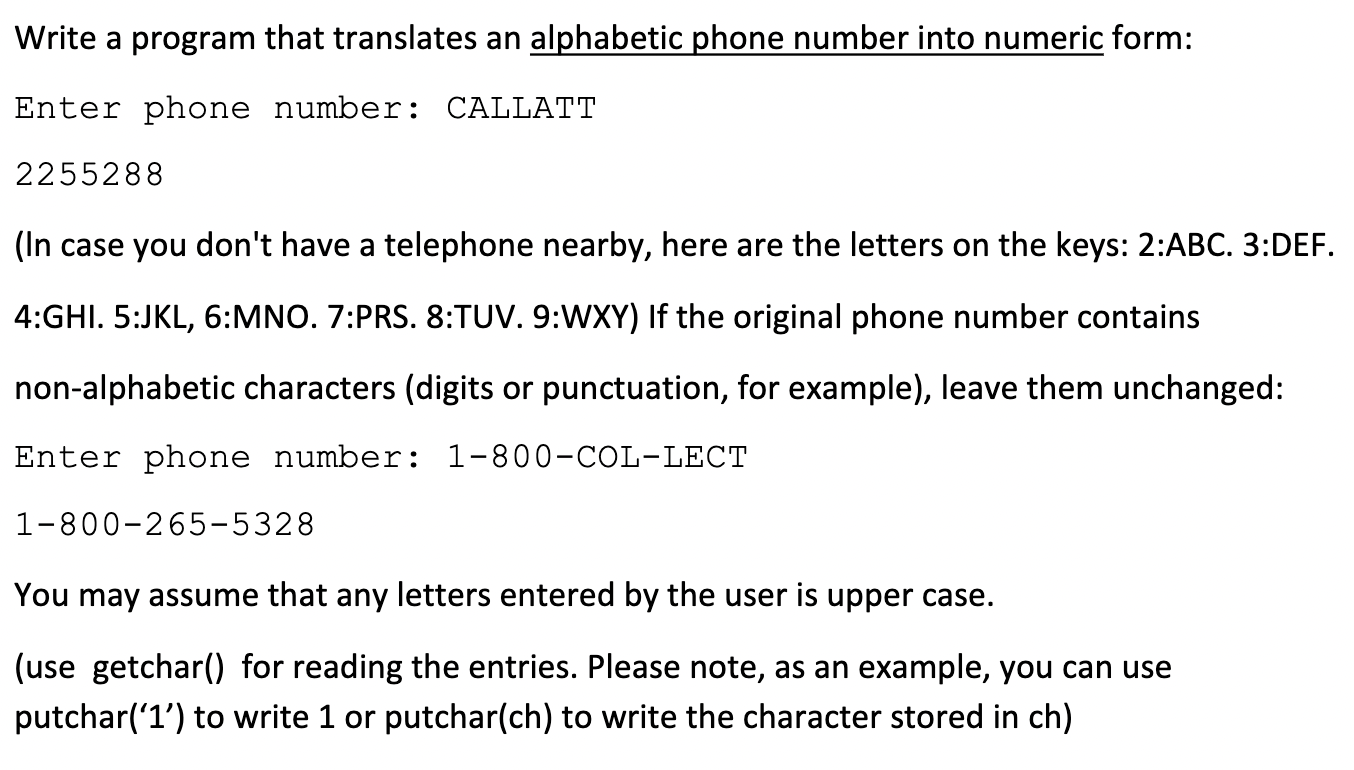 Solved Write a program that translates an alphabetic phone | Chegg.com