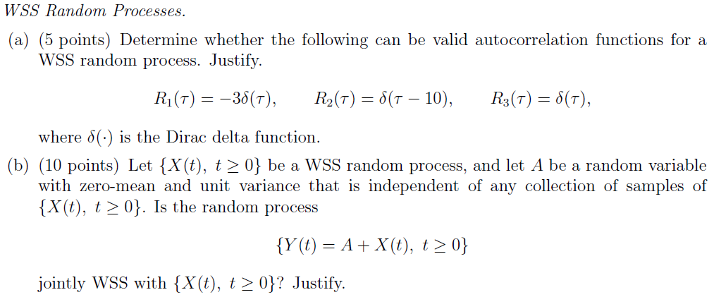 Solved WSS Random Processes. (a) (5 points) Determine | Chegg.com