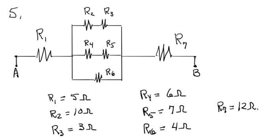 Solved 5) A combined resistor bank of series and parallel | Chegg.com