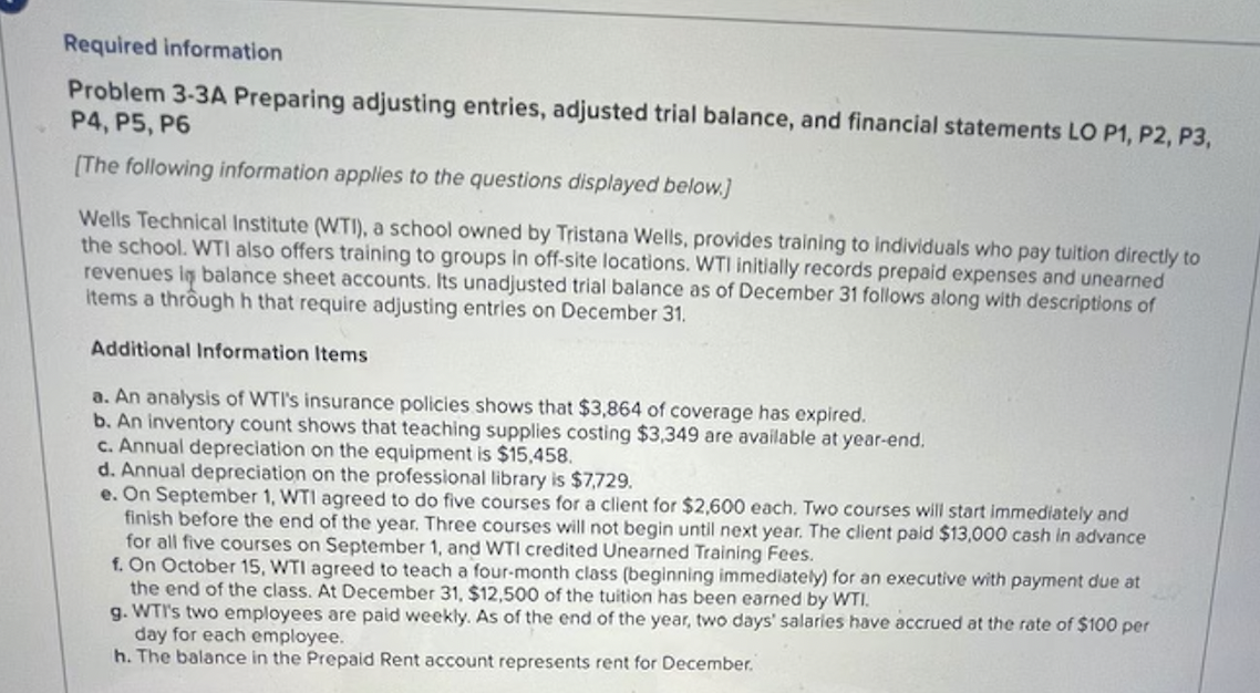 Solved Required information Problem 3-3A Preparing adjusting | Chegg.com