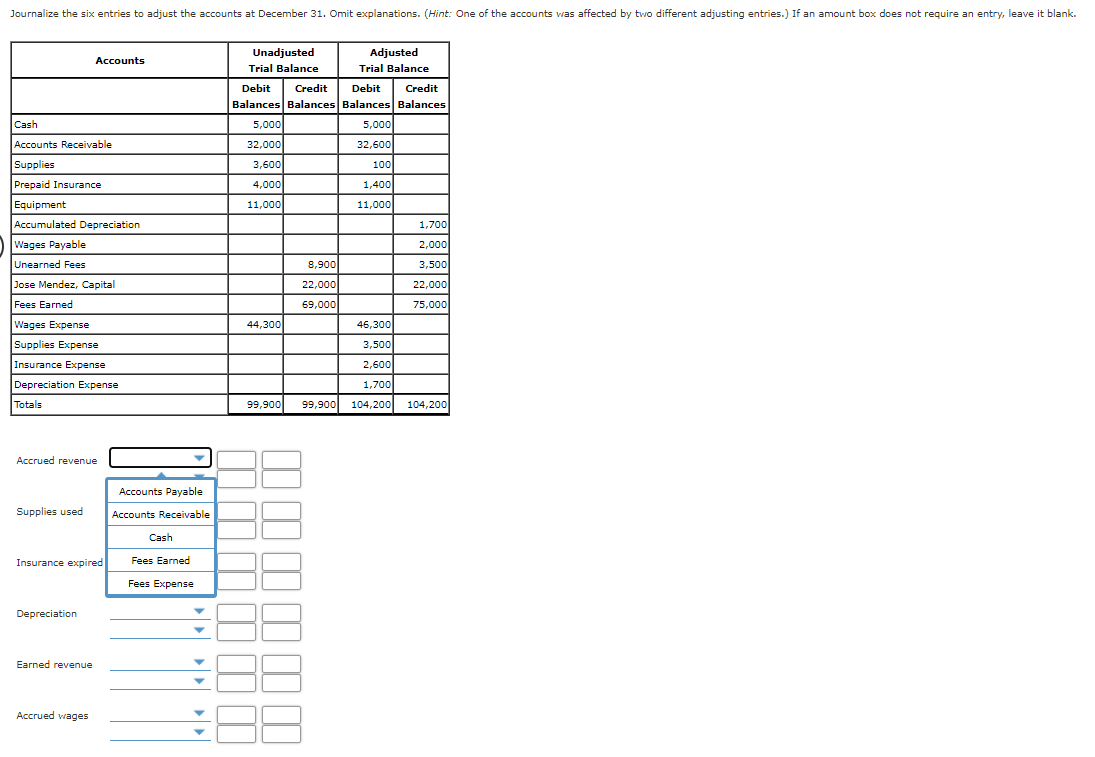 Solved Journalize the six entries to adjust the accounts at | Chegg.com