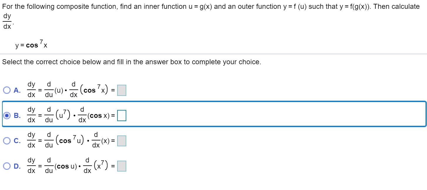 Solved For the following composite function, find an inner | Chegg.com