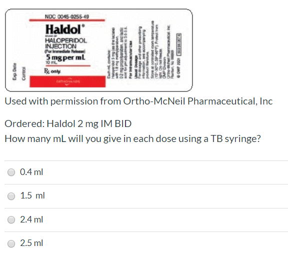Solved Du YEDE NDC 0045-0255-49 Haldol HALOPERIDOL INJECTION | Chegg.com