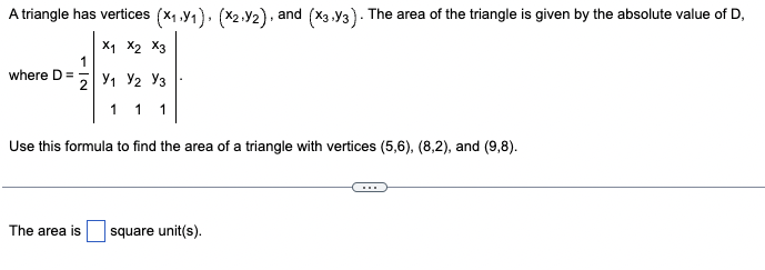 Solved A triangle has vertices (x1,y1),(x2,y2), and (x3,y3). | Chegg.com
