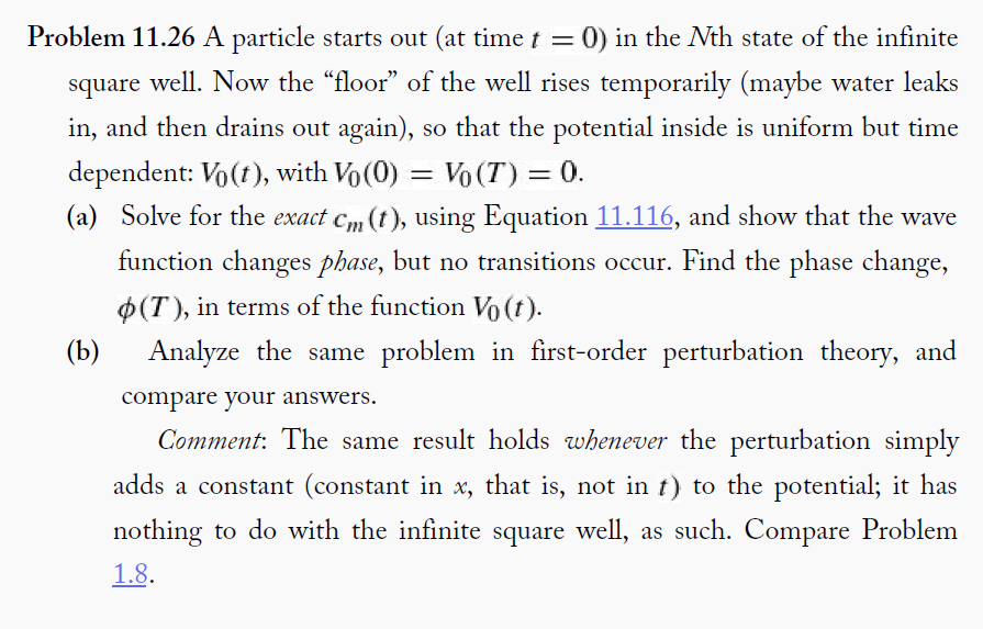 Solved Problem 11.26 A particle starts out (at time t=0 ) in | Chegg.com