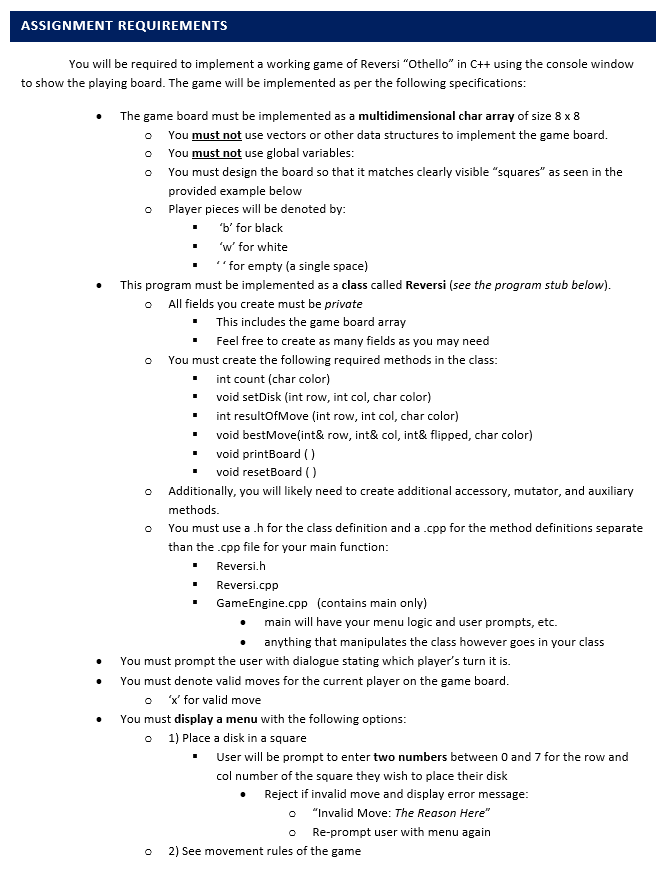 Reversi "Othello" Due Date: 19 Feb 2020 INTRODUCTION: | Chegg.com