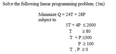 Solved Solve the following linear programming problem. (5m) | Chegg.com