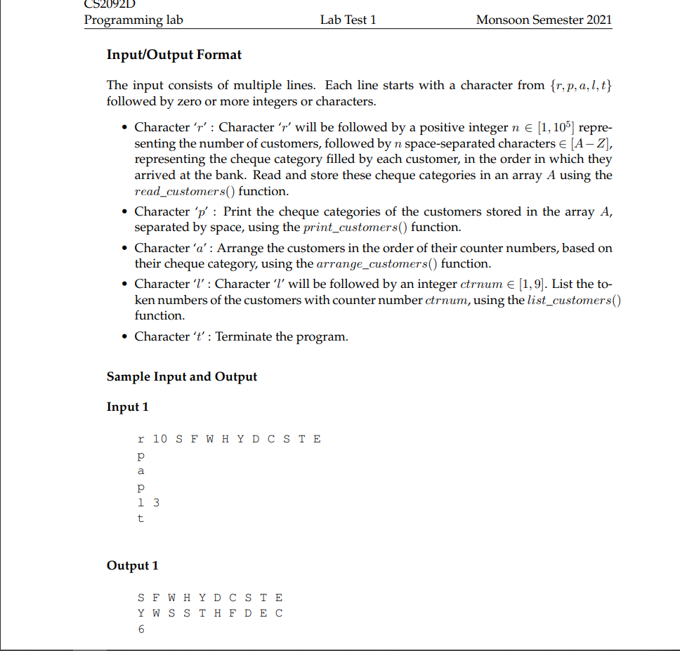 Solved 1. In a bank, there are nine counters to manage the | Chegg.com