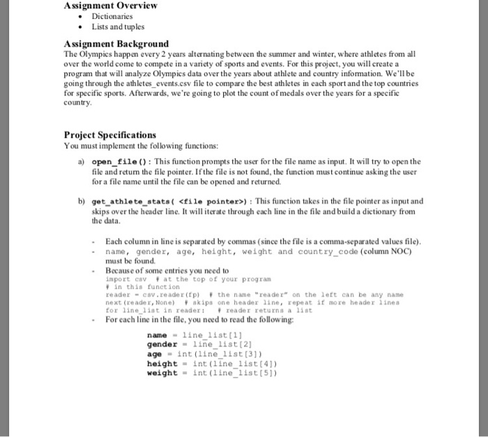 Solved Assignment Overview Dictionaries Lists and tuples | Chegg.com