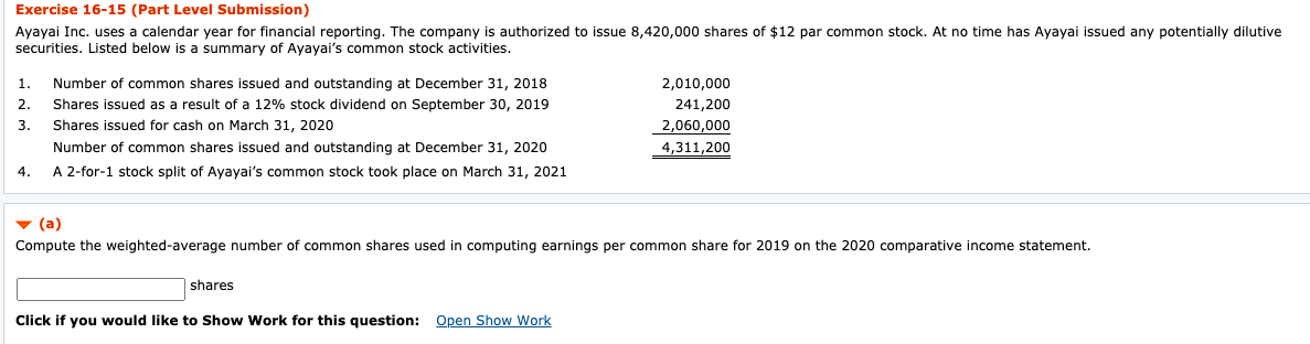 Solved Exercise 16-15 (Part Level Submission) Ayayai Inc. | Chegg.com