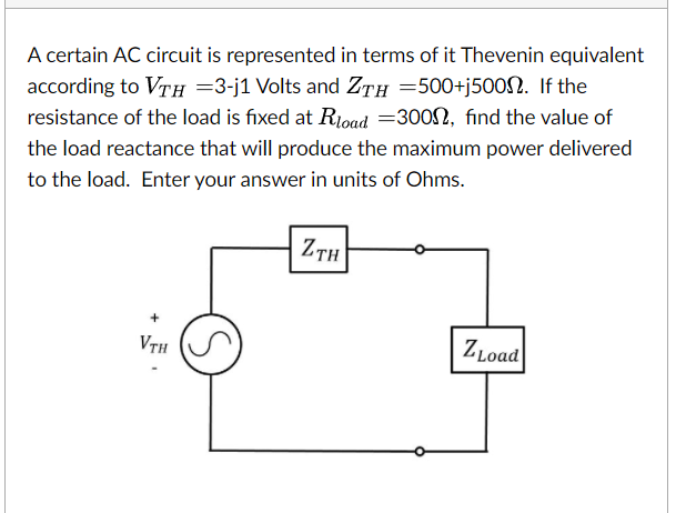 Solved A certain AC circuit is represented in terms of it | Chegg.com
