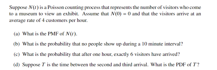 Solved Suppose N(t) is a Poisson counting process that | Chegg.com