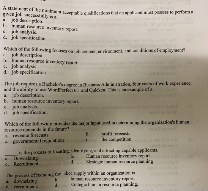 Solved A statement of the minimum acceptable qualifications | Chegg.com