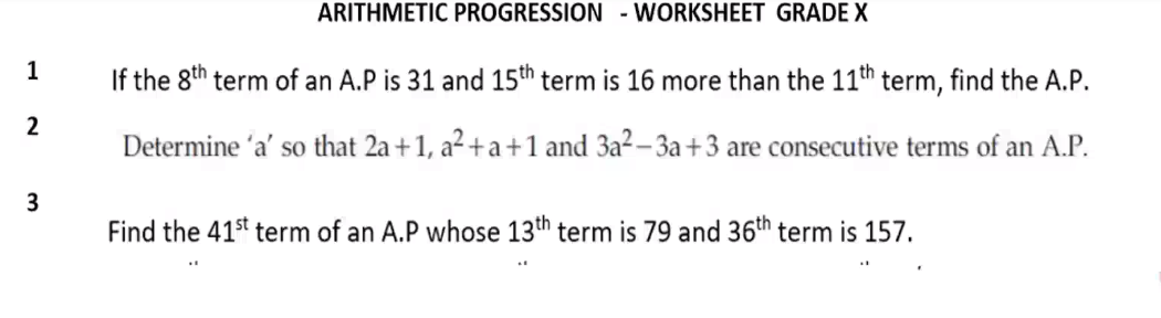 Solved ARITHMETIC PROGRESSION - WORKSHEET GRADE X 1 If the | Chegg.com