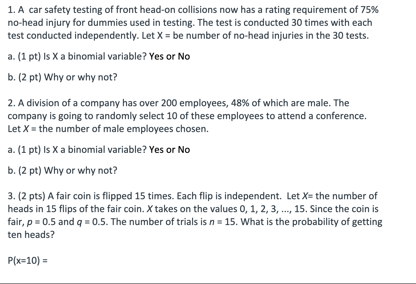 Solved 1. A car safety testing of front head-on collisions | Chegg.com