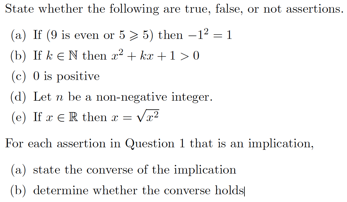 Solved State whether the following are true, false, or not | Chegg.com