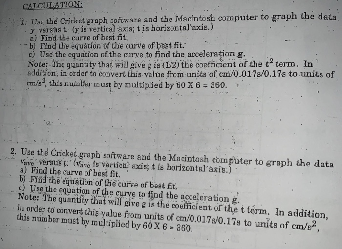 Solved CALCULATION: 1: Use the Cricket graph software and | Chegg.com