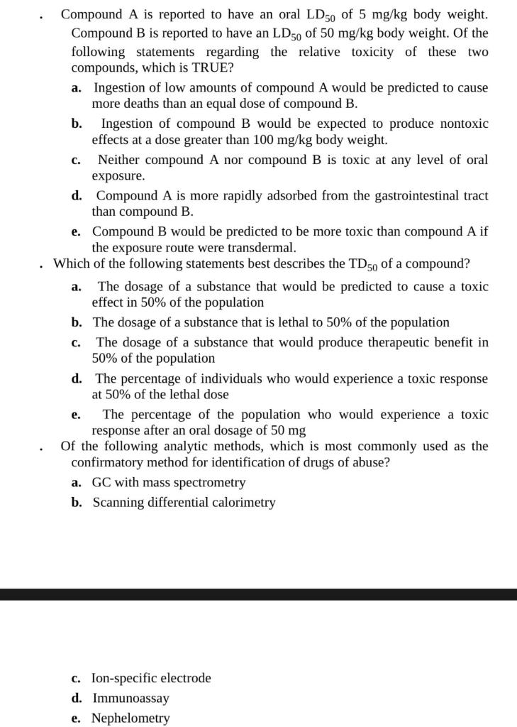 Solved c. Compound A is reported to have an oral LD50 of 5 | Chegg.com
