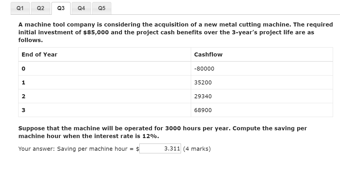 Solved Q1 Q2 Q3 Q4 Q5 A machine tool company is considering | Chegg.com