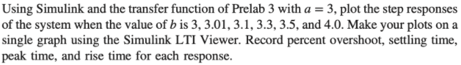 Solved Using Simulink and the transfer function of Prelab 3 | Chegg.com
