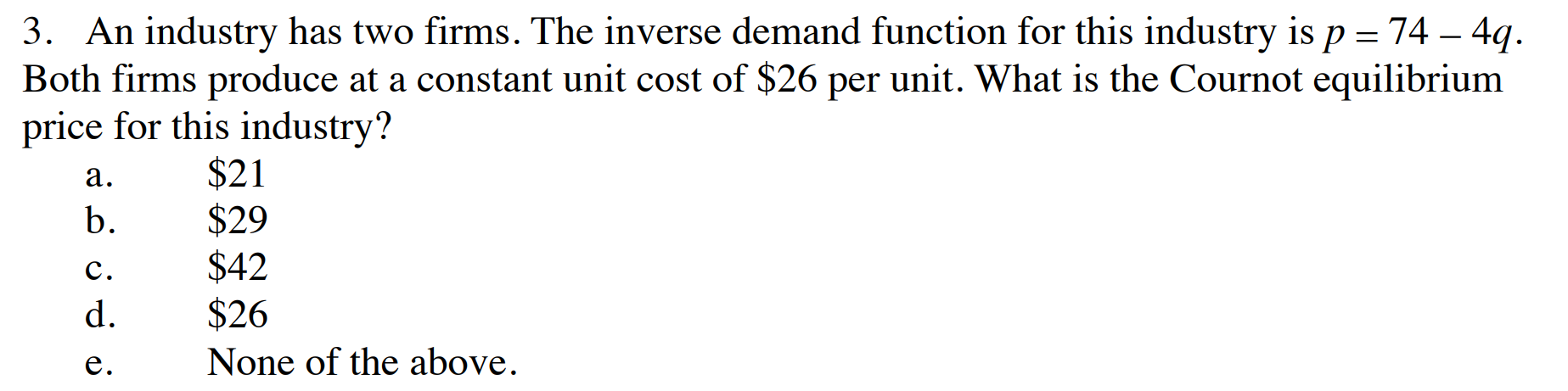 Solved a. 3. An industry has two firms. The inverse demand | Chegg.com