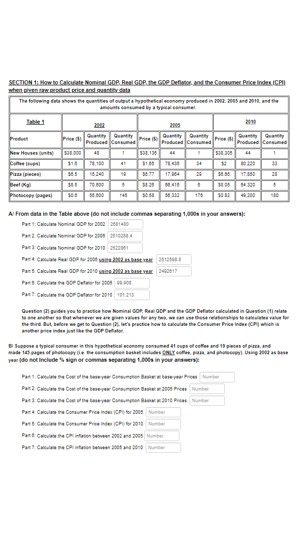 Solved SECTION 1: How to Calculate Nominal GDP, Real GDP, | Chegg.com
