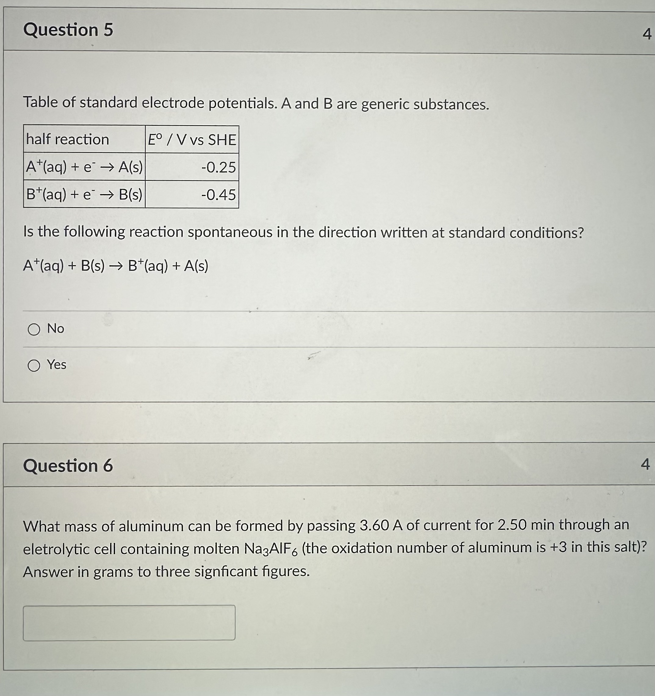 Solved Table of standard electrode potentials. A and B are | Chegg.com