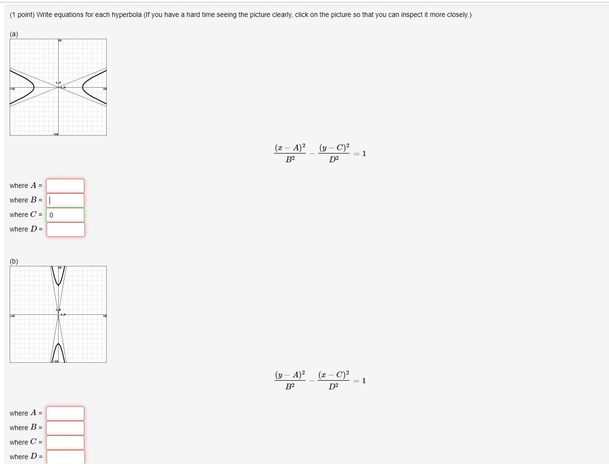Solved (1 point) Write equations for each hyperbola (If you | Chegg.com