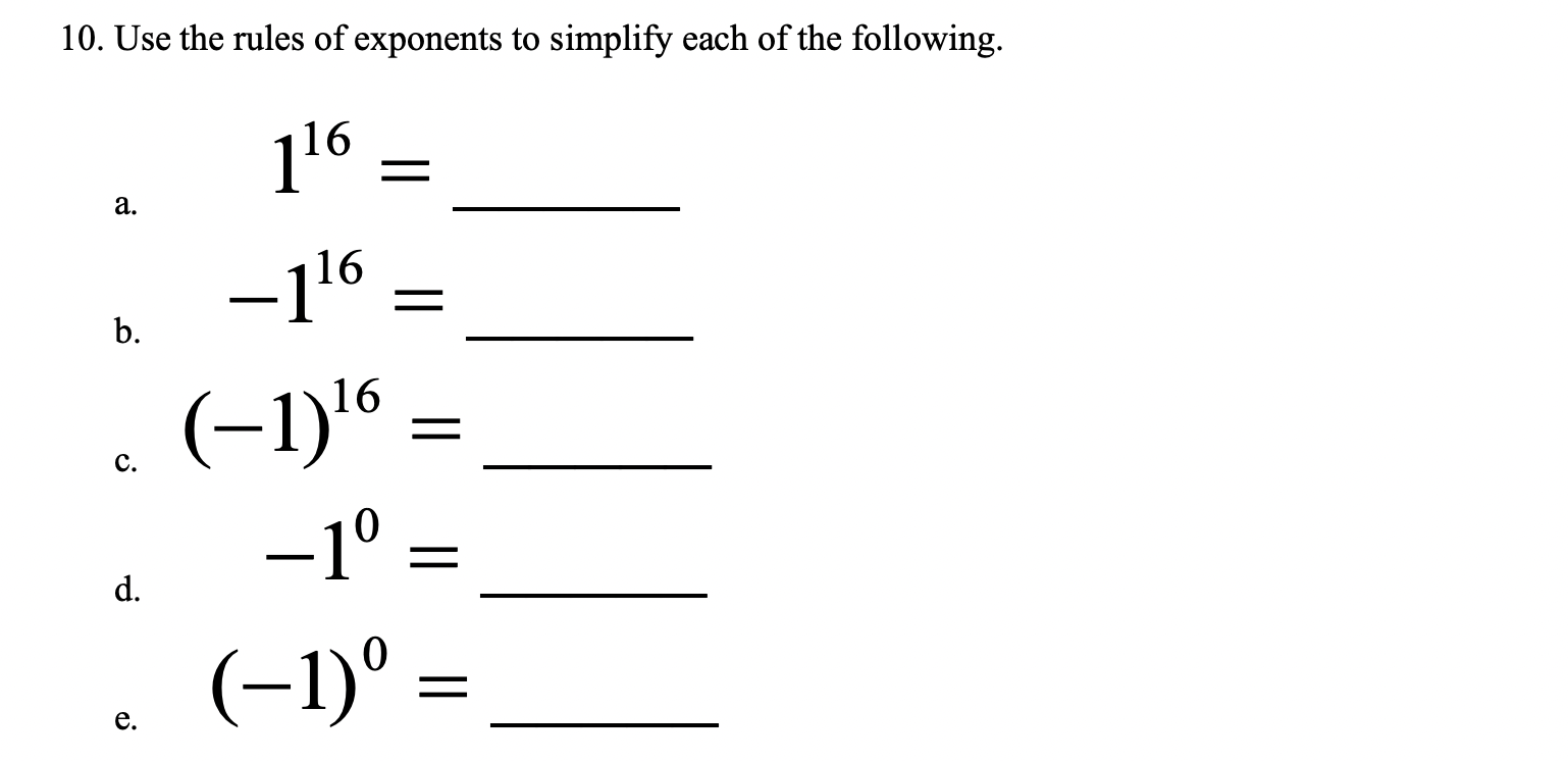 Solved 10. Use the rules of exponents to simplify each of | Chegg.com