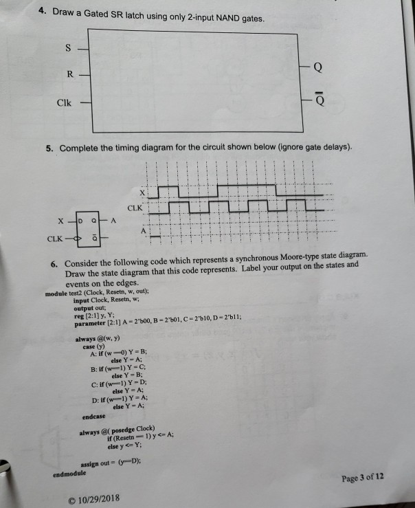 Solved 4. Draw a Gated SR latch using only 2-input NAND | Chegg.com