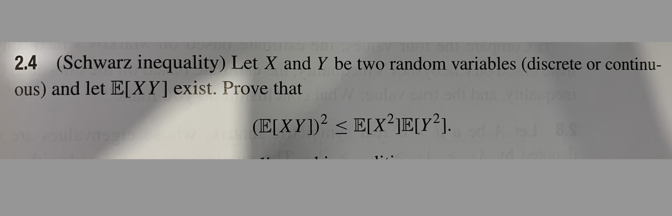 Solved 2.4 (Schwarz inequality) Let X and Y be two random | Chegg.com