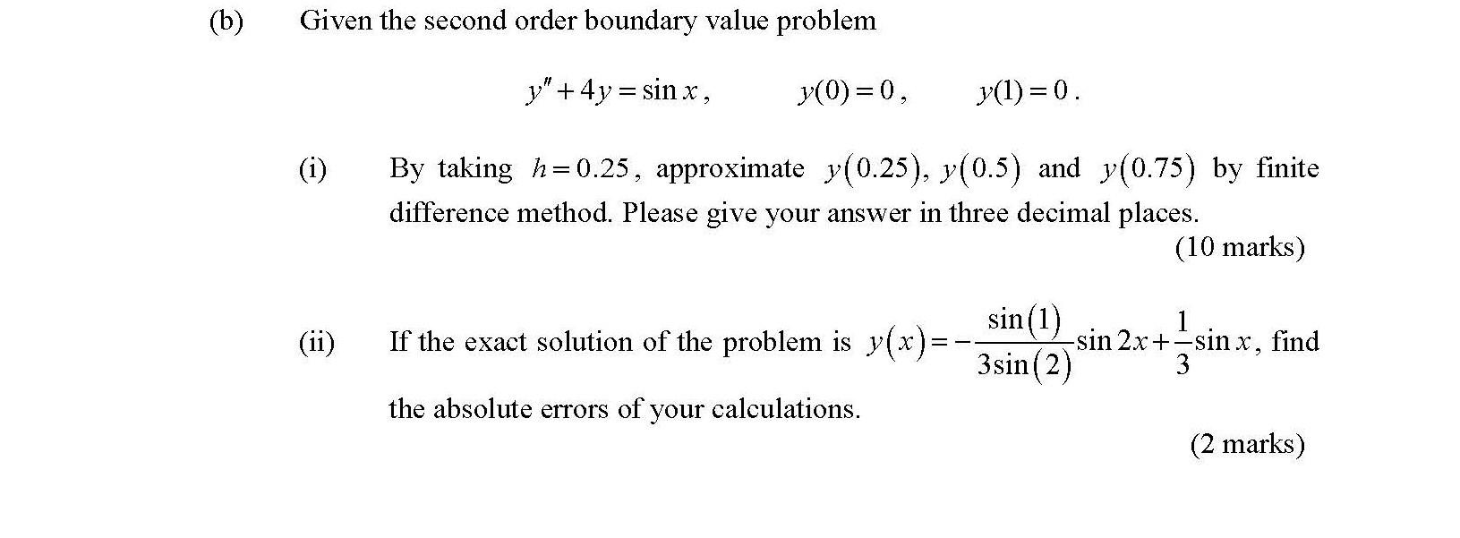 Solved B Given The Second Order Boundary Value Problem Y