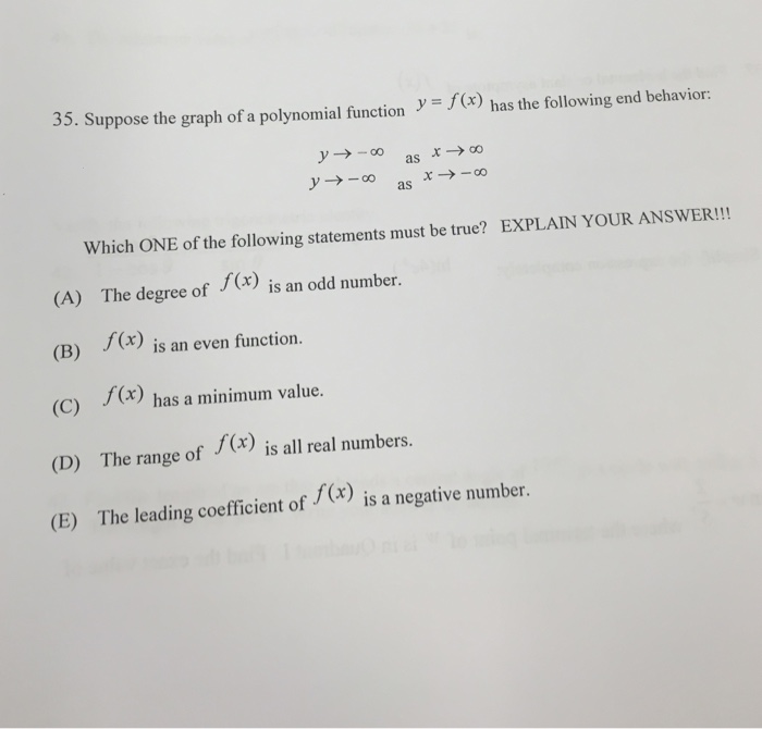 Solved 35. Suppose the graph of a polynomial function () has | Chegg.com