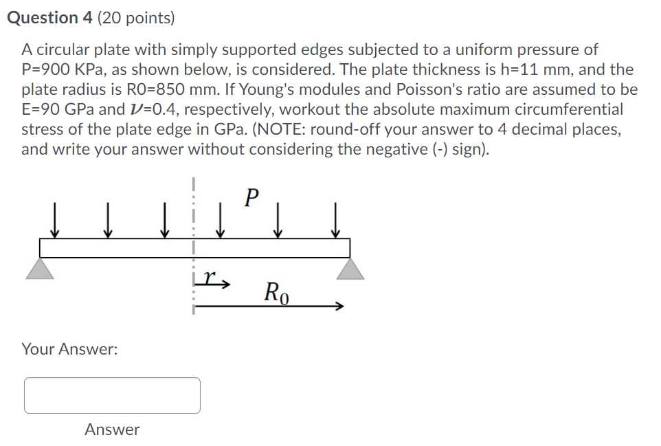 Solved Question 4 (20 points) A circular plate with simply | Chegg.com