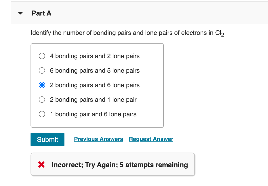 Solved Part A Identify the number of bonding pairs and lone | Chegg.com