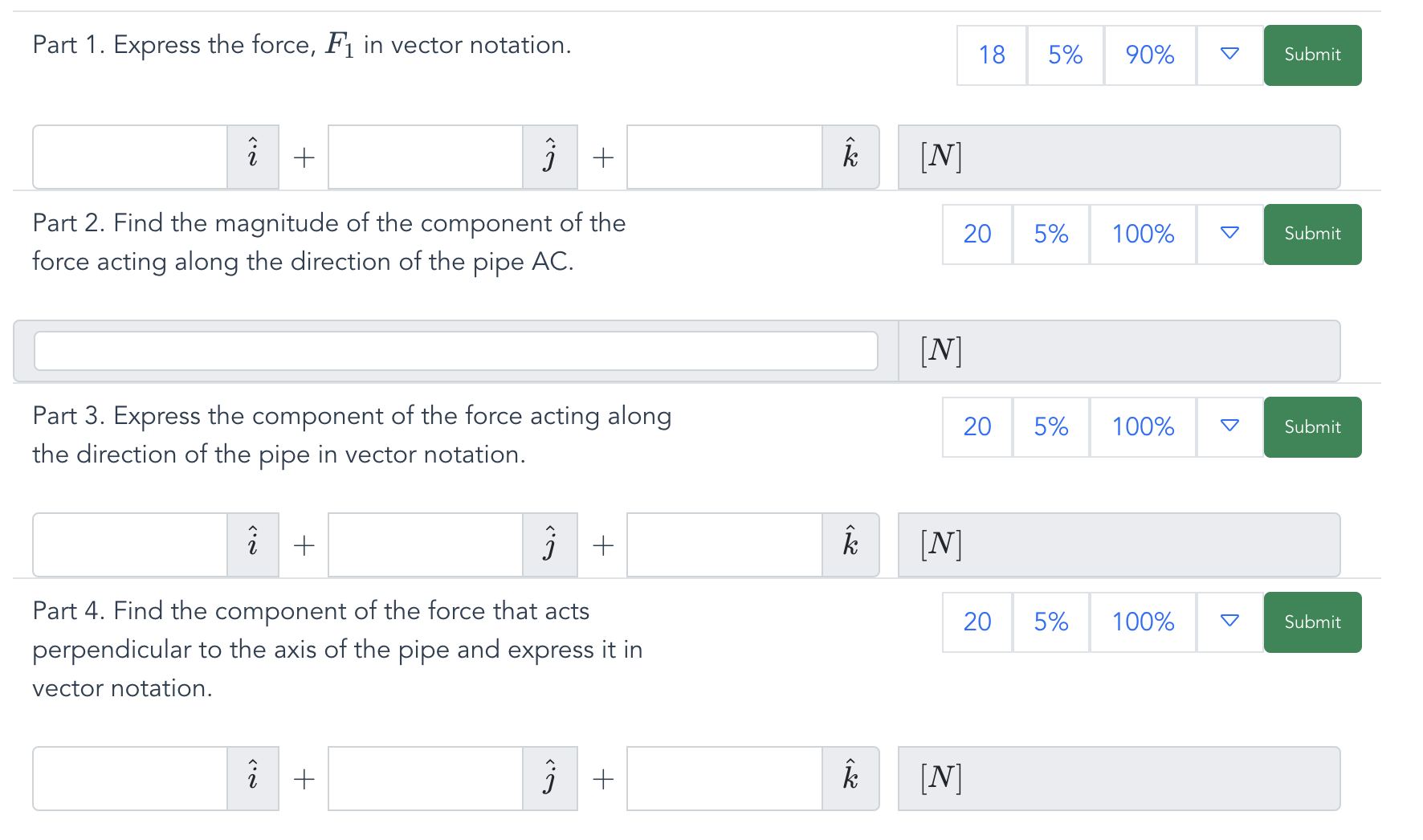 Solved A force with magnitude F1=2[ N] is applied to a pipe | Chegg.com