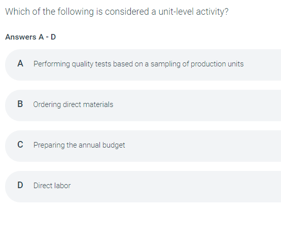 Solved Which of the following is considered a unit-level | Chegg.com