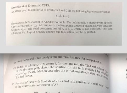 Exercise 4.5: Dynamic CSTR ASTR is used to com used | Chegg.com