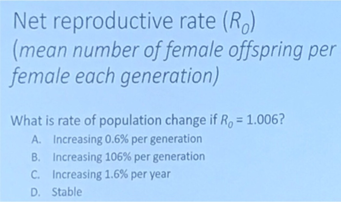 Solved Net reproductive rate (Ro (mean number of female | Chegg.com